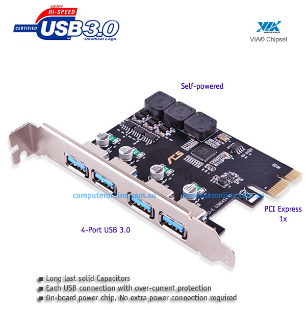 Interface Cards: SSU USB 3.0 4 Ports PCI-e Card, [ACS-U3V04S+], Self Powered, VIA VL805 Chipset ...